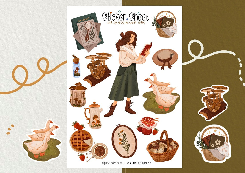 Cottagecore Aesthetic Sticker Sheet – SplitMoon Studios
