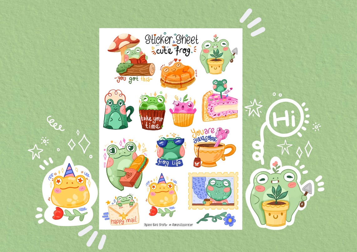 Cute Frog Sticker Sheet – SplitMoon Studios